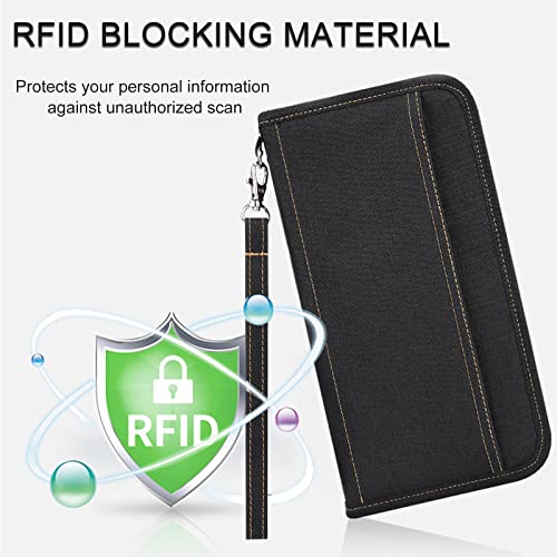 MUKEMUHE Family Passport Holder RFID Blocking Travel Wallet Family Document Holder&Organizer for 4 Passports, ID Cards, Credit Cards, Flight Tickets, Money Men & Women Black