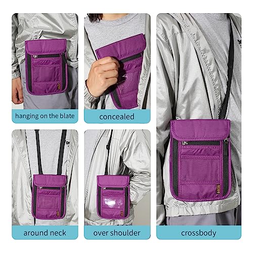 Lufyzora Passport Holder Neck Pouch for Women&Men Adjustable Strap Neck Wallet for Traveling RFID Blocking Travel Wallet (Purple)