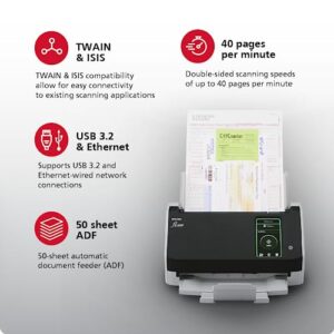 RICOH fi-8040 Fast Front Office & Desktop Document, Receipt, ID Card Scanner with 50 Page Auto Feeder and PC-Less DirectScan Capability