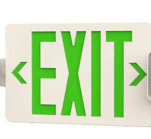 Garrini LED Green Emergency Light Combo Exit Sign Rectangular Adjustable Lamp 2-Heads UL Certified GC4 for Apartments Hotels Hospitals Offices(Green)