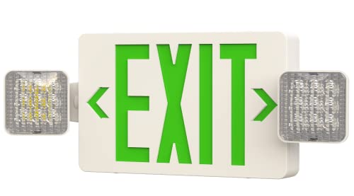 Garrini LED Green Emergency Light Combo Exit Sign Rectangular Adjustable Lamp 2-Heads UL Certified GC4 for Apartments Hotels Hospitals Offices(Green)