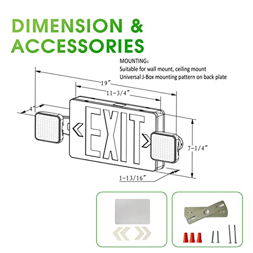 Garrini LED Green Emergency Light Combo Exit Sign Rectangular Adjustable Lamp 2-Heads UL Certified GC4 for Apartments Hotels Hospitals Offices(Green)