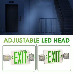 Garrini LED Green Emergency Light Combo Exit Sign Rectangular Adjustable Lamp 2-Heads UL Certified GC4 for Apartments Hotels Hospitals Offices(Green)