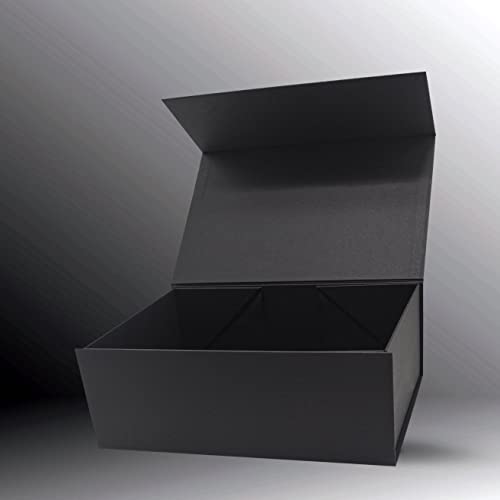 AuroWish 3 Pack Large Gift Box for Present, 12.5 x 8.5 x 4.75 Inches, Black Gift Box with Magnetic Lid, Collapsible Gift Box with Ribbons, Gift boxes with Lids for Christmas, Bridesmaid Proposal, Wedding, Birthday