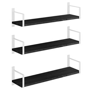 wallniture toledo floating shelves for wall decor, bookshelf living room decor, kitchen organization bathroom shelf set, wall shelves for bedroom 24" black shelf set of 3