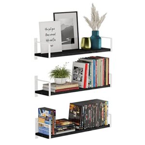 Wallniture Toledo Floating Shelves for Wall Decor, Bookshelf Living Room Decor, Kitchen Organization Bathroom Shelf Set, Wall Shelves for Bedroom 24" Black Shelf Set of 3