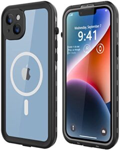 dewfoam waterproof iphone 14 plus case - shockproof, dustproof, built-in screen protector, magnetic ring, 6.7" (black)