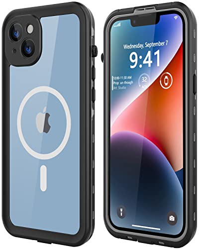 Dewfoam Waterproof iPhone 14 Plus Case - Shockproof, Dustproof, Built-in Screen Protector, Magnetic Ring, 6.7" (Black)