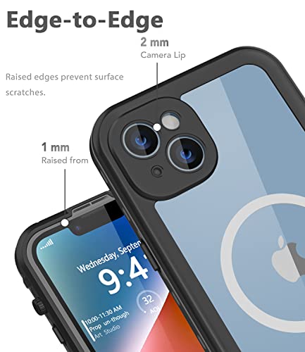 Dewfoam Waterproof iPhone 14 Plus Case - Shockproof, Dustproof, Built-in Screen Protector, Magnetic Ring, 6.7" (Black)