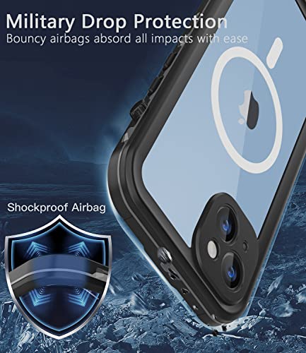 Dewfoam Waterproof iPhone 14 Plus Case - Shockproof, Dustproof, Built-in Screen Protector, Magnetic Ring, 6.7" (Black)