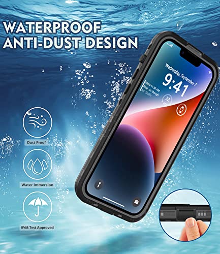 Dewfoam Waterproof iPhone 14 Plus Case - Shockproof, Dustproof, Built-in Screen Protector, Magnetic Ring, 6.7" (Black)