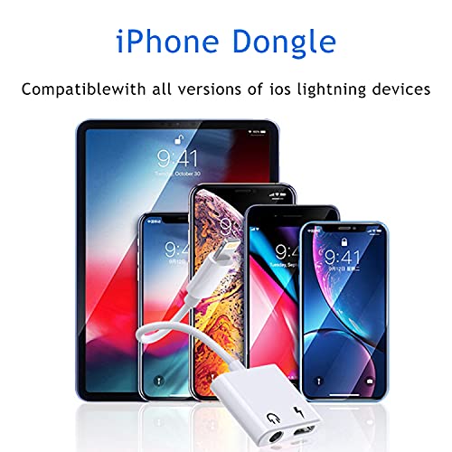 [2 in 1]Headphone Adapter for iPhone，Apple MFi Certified Lightning to 3.5mm Jack Dongle Headphone Accessories Aux Audio Compatible for iPhone 13/12/XS/7 8 Audio Earphone Adaptor Support All iOS System