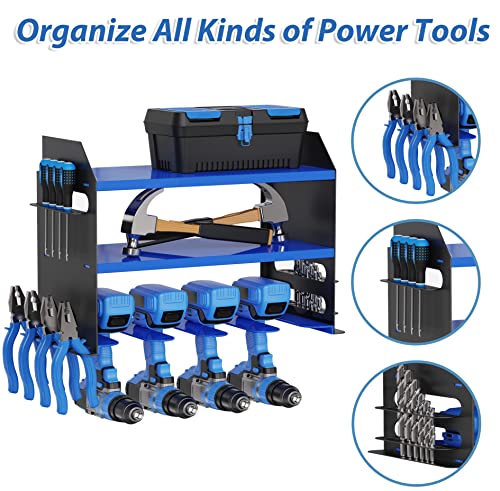 Hemacudy Drill Holder Power Tool Organizer,Drill Storage Rack Wall Mount Drill Holder Garage Tool Organizers and Storage for Garage,Workshop,Holds 4 Drills,Easy Assembly (Blue)