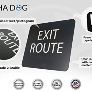 ALPHA DOG Exit Route Sign with Braille - ADA Compliant Tactile Exit Route Sign with Grade 2 Contracted Braille and Raised Text, 5x6 inch, UV Stable for Indoor or Outdoor Use, Made in the USA