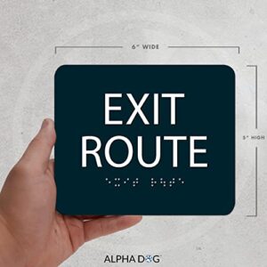 ALPHA DOG Exit Route Sign with Braille - ADA Compliant Tactile Exit Route Sign with Grade 2 Contracted Braille and Raised Text, 5x6 inch, UV Stable for Indoor or Outdoor Use, Made in the USA