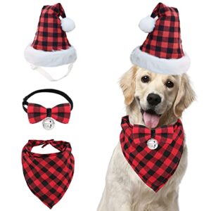 rypet christmas dog bandana hat bow tie set classic plaid christmas hat with scarf dog christmas costume accessories for small medium large dogs cats