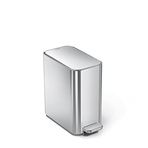 simplehuman 5 Liter / 1.3 Gallon Stainless Steel Bathroom Slim Profile Trash Can, Brushed Stainless Steel