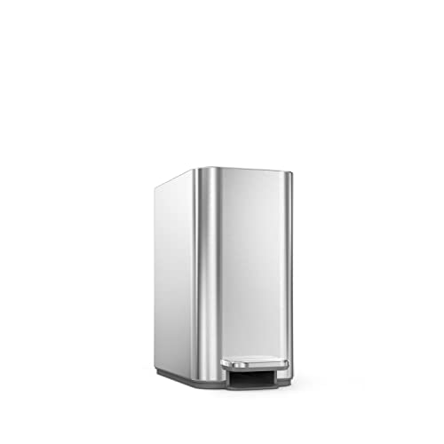 simplehuman 5 Liter / 1.3 Gallon Stainless Steel Bathroom Slim Profile Trash Can, Brushed Stainless Steel