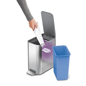 simplehuman 5 Liter / 1.3 Gallon Stainless Steel Bathroom Slim Profile Trash Can, Brushed Stainless Steel