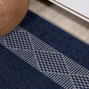 JONATHAN Y WSH120A-4 Nautisk Trellis Stripe Machine-Washable Indoor Area-Rug, Coastal, Modern, Contemporary Easy-Cleaning,Bedroom,Kitchen,Living Room,Non Shedding, Navy/Gray, 4 X 6