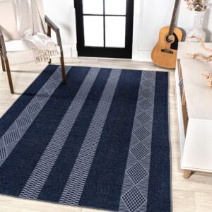 JONATHAN Y WSH120A-4 Nautisk Trellis Stripe Machine-Washable Indoor Area-Rug, Coastal, Modern, Contemporary Easy-Cleaning,Bedroom,Kitchen,Living Room,Non Shedding, Navy/Gray, 4 X 6