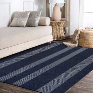 JONATHAN Y WSH120A-4 Nautisk Trellis Stripe Machine-Washable Indoor Area-Rug, Coastal, Modern, Contemporary Easy-Cleaning,Bedroom,Kitchen,Living Room,Non Shedding, Navy/Gray, 4 X 6