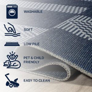 JONATHAN Y WSH120A-4 Nautisk Trellis Stripe Machine-Washable Indoor Area-Rug, Coastal, Modern, Contemporary Easy-Cleaning,Bedroom,Kitchen,Living Room,Non Shedding, Navy/Gray, 4 X 6