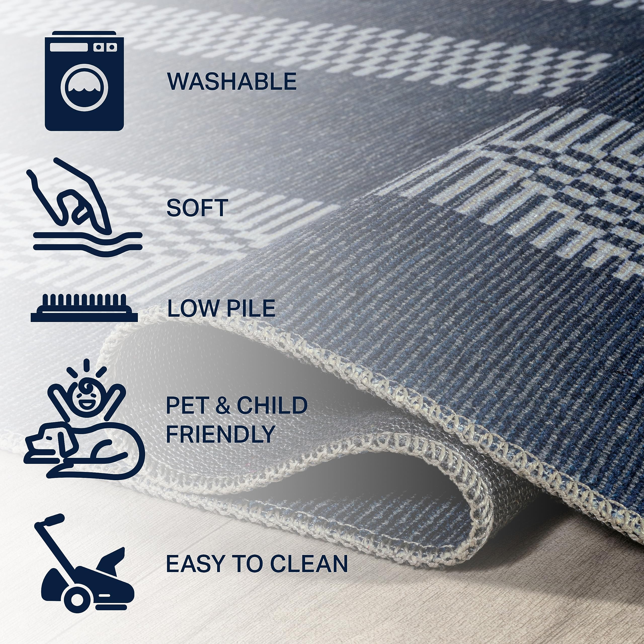 JONATHAN Y WSH120A-4 Nautisk Trellis Stripe Machine-Washable Indoor Area-Rug, Coastal, Modern, Contemporary Easy-Cleaning,Bedroom,Kitchen,Living Room,Non Shedding, Navy/Gray, 4 X 6