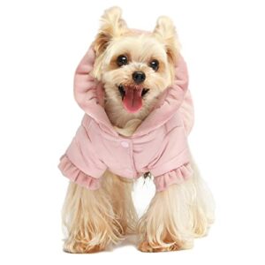 fitwarm ruffle quilted dog coat, pet puffer jacket with hood, dog winter clothes for small dogs girl, cat hooded outfit, pink, small