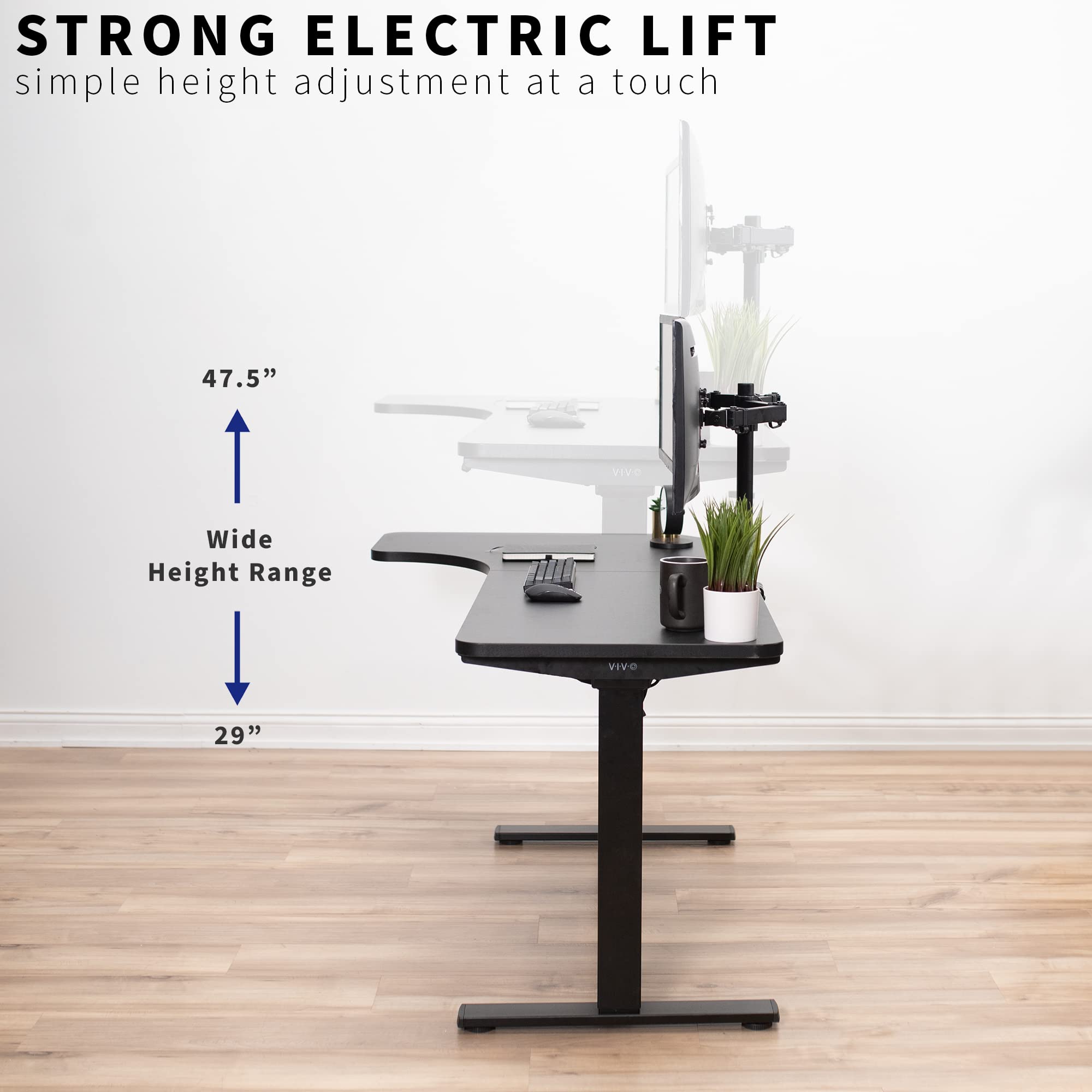 VIVO Electric Dual Motor Height Adjustable 58 x 35 inch Stand Up Desk, Black Reversible Corner Table Top, Black Frame, Standing Workstation with Memory Controller, DESK-KIT-E2RB