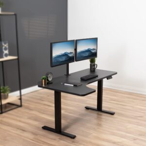 VIVO Electric Dual Motor Height Adjustable 58 x 35 inch Stand Up Desk, Black Reversible Corner Table Top, Black Frame, Standing Workstation with Memory Controller, DESK-KIT-E2RB