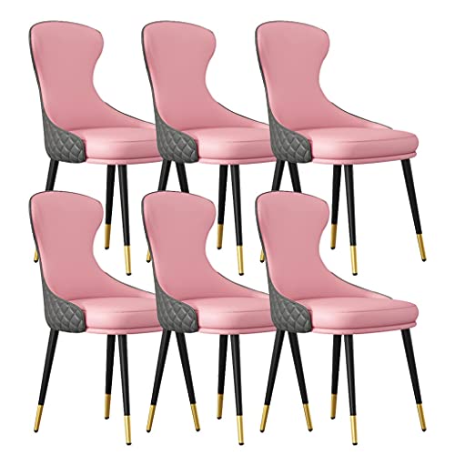 MZLaly Leather Dining Chairs Set of 6,Kitchen Counter Lounge Living Room Reception Chair Ergonomics Seat Sturdy Carbon Steel Metal Legs (Color : Pink)