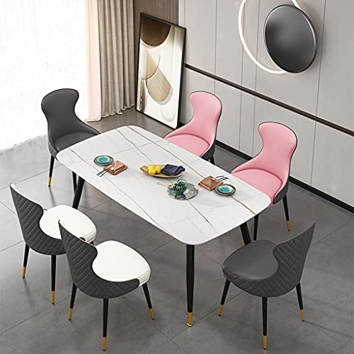 MZLaly Leather Dining Chairs Set of 6,Kitchen Counter Lounge Living Room Reception Chair Ergonomics Seat Sturdy Carbon Steel Metal Legs (Color : Pink)