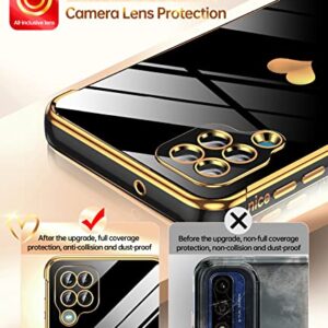 LeYi for Samsung Galaxy A12 Case with Tempered Glass Screen Protector [2 Pcs]+ Full Camera Lens Protection, Love Heart Plating Girly Women Cute Luxury Soft TPU Shockproof Case for Samsung A12, Black