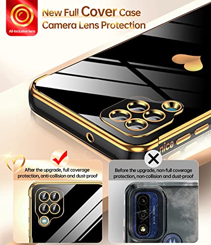 LeYi for Samsung Galaxy A12 Case with Tempered Glass Screen Protector [2 Pcs]+ Full Camera Lens Protection, Love Heart Plating Girly Women Cute Luxury Soft TPU Shockproof Case for Samsung A12, Black