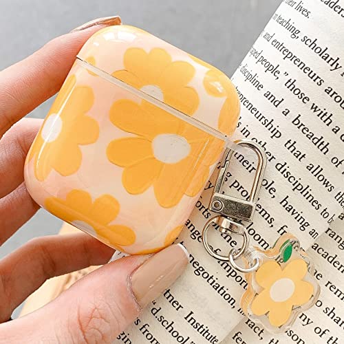 case for Flower airpod case 2nd Generation airpod case 1st Generation with Keychain Yellow airpods 2nd Generation case for Women