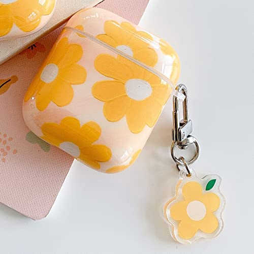 case for Flower airpod case 2nd Generation airpod case 1st Generation with Keychain Yellow airpods 2nd Generation case for Women