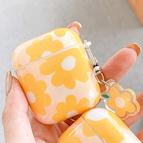 case for Flower airpod case 2nd Generation airpod case 1st Generation with Keychain Yellow airpods 2nd Generation case for Women