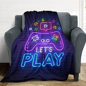 Guhothli Flannel Fleece Throw Blanket Super Soft Microfiber Blanket Fluffy Bed Plush Blanket Throw, Let's Play Funny Video Game Cozy Couch Blanket for All Seasons, 50x40 inches