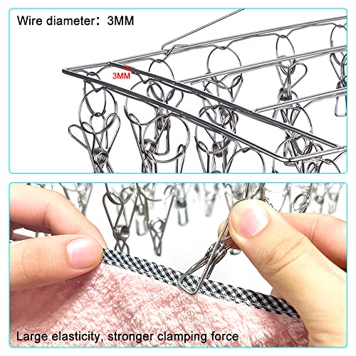 HOSTK Stainless Steel Round Clothes Drying Racks 30 Clips, Square Windproof Laundry Drip Hanger 36 Clips with 10 Replaceable Clips for Socks, Towels, Baby Clothes, Underwear, Hat, Scarf, Gloves