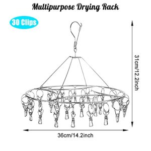 HOSTK Stainless Steel Round Clothes Drying Racks 30 Clips, Square Windproof Laundry Drip Hanger 36 Clips with 10 Replaceable Clips for Socks, Towels, Baby Clothes, Underwear, Hat, Scarf, Gloves