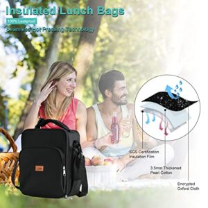 YANGYANG Insulated Lunch Bag, Reusable Freezable Lunch Box for Men Women, Leakproof Cooler Small Lunch Bag with Adjustable Shoulder Strap for Adults Black