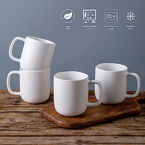 AmorArc 14oz Coffee Mugs Set of 6, Ceramic Coffee Mugs with Large Handle & Wavy Rim for Latte/Hot Cocoa/Tea, Stylish Coffee Mugs for Men Women. Dishwasher&Microwave Safe, Matte White