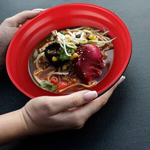 Mimorou 8 Sets Japanese Style Ramen Bowls Melamine Udon Noodle Bowls Red and Black Large Pho Bowls Asian Chinese Soup Bowl Sets