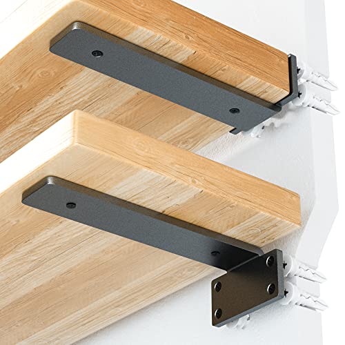 Heavy Duty Shelf Brackets 6 inch (1/5") Thick, 6 Pack Floating Hidden Shelf Brackets, Rustic Industrial Shelf Brackets with Modern Iron Finish