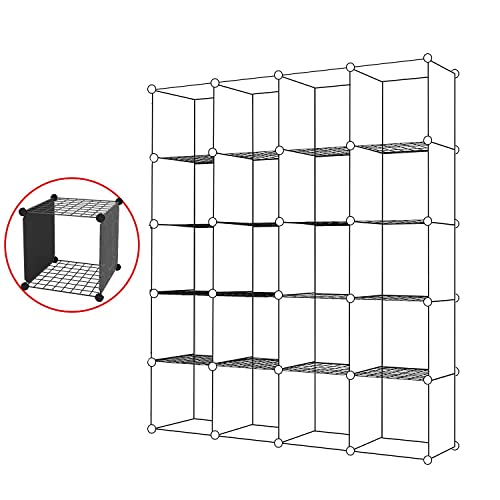 MAGINELS Portable Storage Cubes-14" x14"(Load-Bearing Metal Panel) Modular Bookshelf Units,Clothes Storage Shelves,Room Organizer,Black,20 Cubes