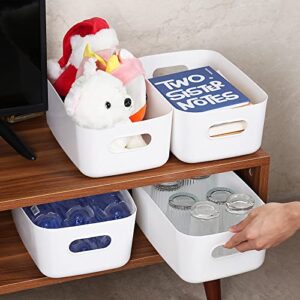 CozyCat Plastic Storage Bins , Pantry Collection & Fridge Organizer Bins, White Multi-Use Boxes, Baskets with Handles, for Bathroom, Restroom and Kitchen (4 pack)