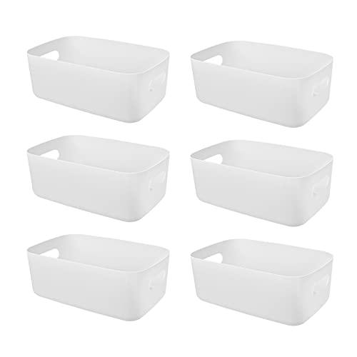 CozyCat Plastic Storage Bins , Pantry Collection & Fridge Organizer Bins, White Multi-Use Boxes, Baskets with Handles, for Bathroom, Restroom and Kitchen (4 pack)