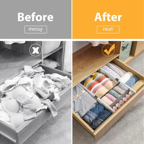 JONYJ Drawer Dividers Organizer 4 Pack, Adjustable Separators with 8 Inserts 4" High Expandable from 11-17" for Bedroom, Bathroom, Closet, Clothing, Office, Kitchen, Strong Secure Hold, White