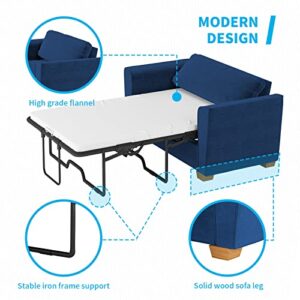 Mjkone Pull Out Sofa Bed, Sleeper Sofa Bed with Memory Mattress, 2-in-1 Pull Out Couch Bed Suitable for Friends to Stay Temporarily, Single Sofa Couch for Apartment/Small Spaces (Single,Blue)